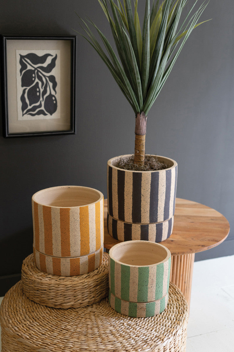 Stylish-Retro Striped Pots, Set of 3, Indoor & Outdoor Decorative ...